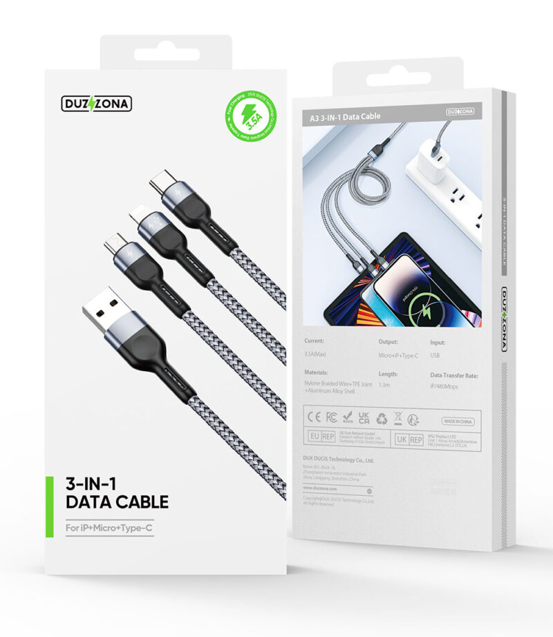 A3 3-in-1 Cable Lightning / USB C / Micro USB - Charge Wireless, Live ...